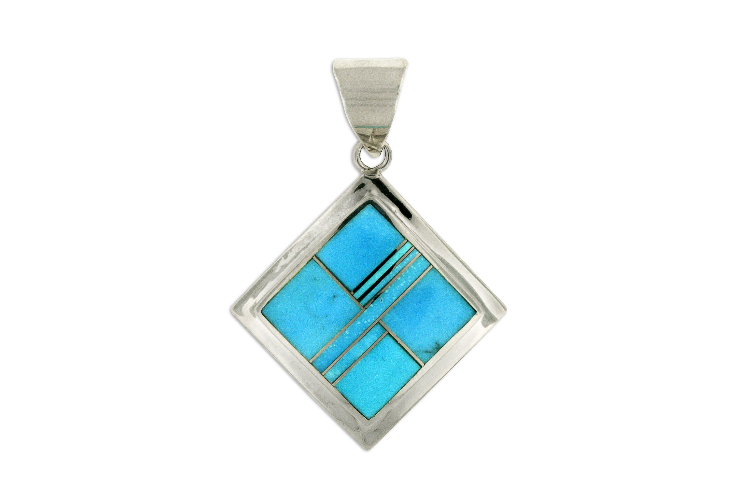 Square Turquoise Pendant by David Rosales - Stagecoach Jewelry